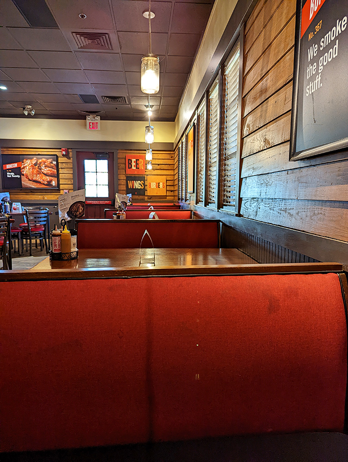 The cozy booths with their bright red upholstery practically whisper, "Stay awhile, loosen your belt, order dessert."