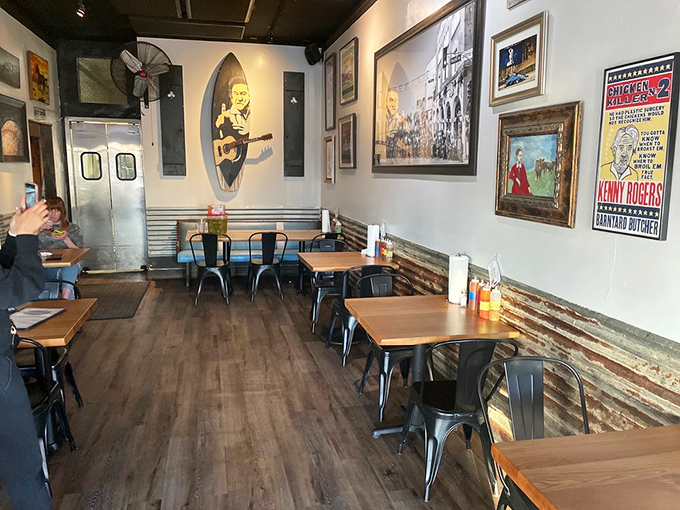 Where music legends watch over your meal from the walls while wooden tables invite you to focus on what really matters&mdash;the meat.