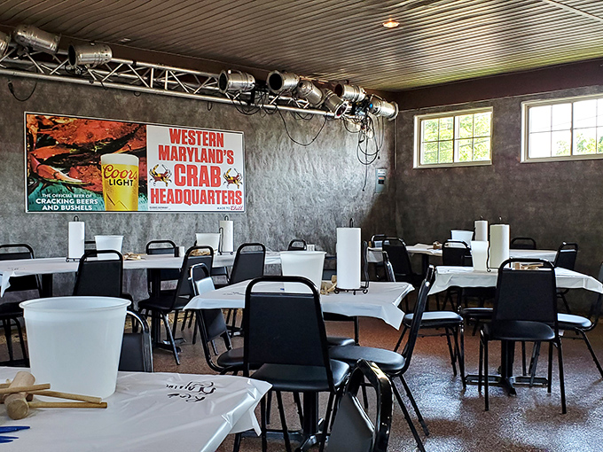 "Western Maryland's Crab Headquarters" isn't just a sign&mdash;it's a promise. Simple tables set for serious eating, not Instagram posturing.