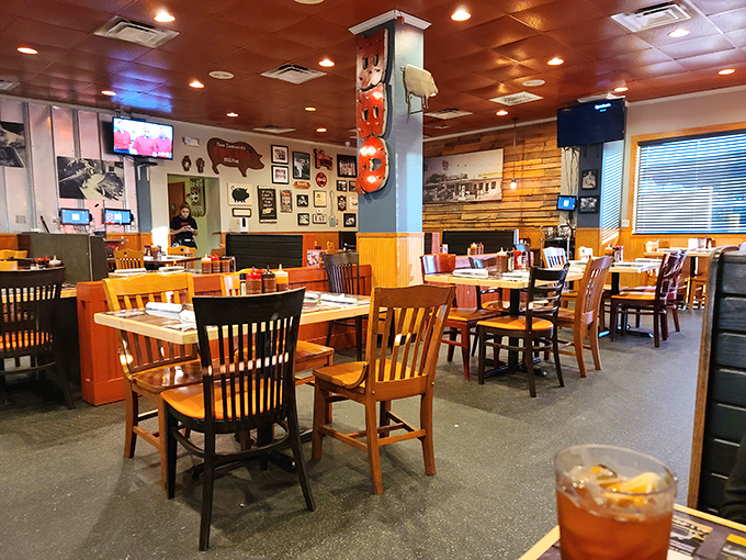 The dining room where calories don't count and diet plans come to die happily. Wood, warm lighting, and the promise of meat&mdash;what more could you ask for?