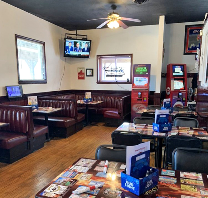 Comfortable booths and tables create that "everybody knows your name" vibe, with TVs strategically placed for game day viewing.