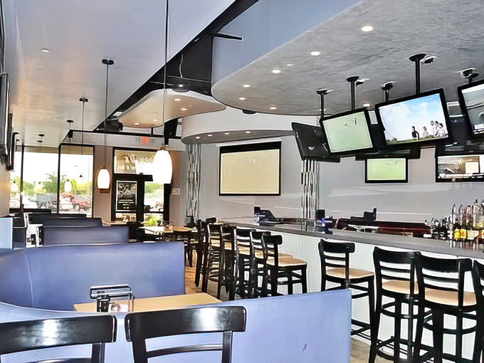 The dining room balances casual and comfortable with just enough style to make you forget you're in a strip mall in Florida.