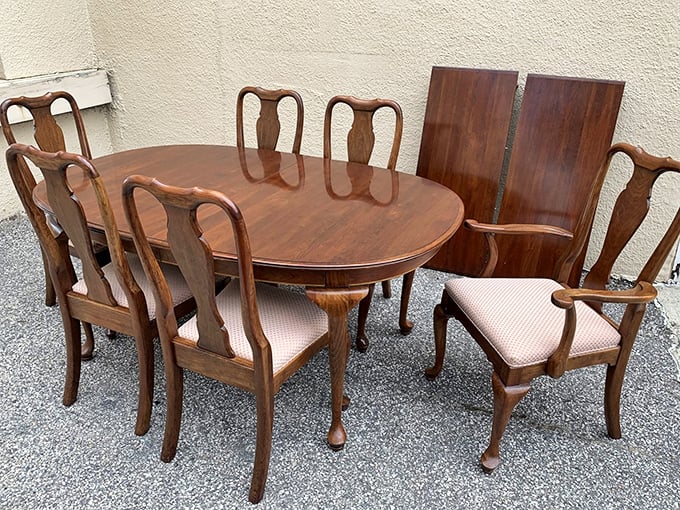 They just don't make 'em like this anymore! This Queen Anne dining set has hosted more meaningful conversations than any social media platform ever will.