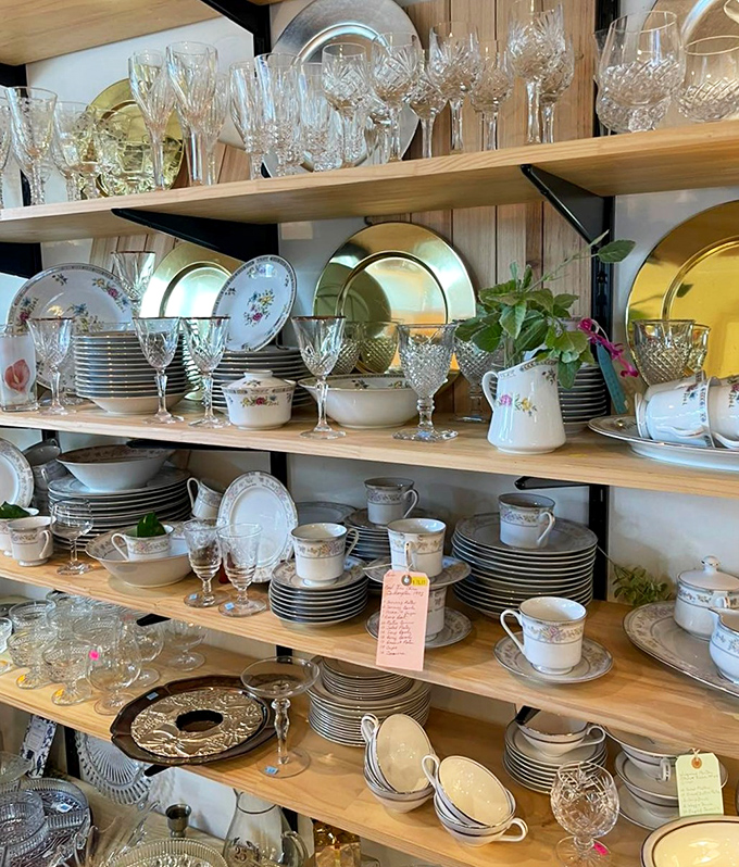 Fine china and crystal that would make your grandmother swoon, arranged with the care of a museum but priced for everyday homes.