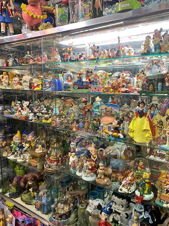 Disney figurines stacked with military precision, creating a magical army that would make Walt himself stop and stare in wonder.