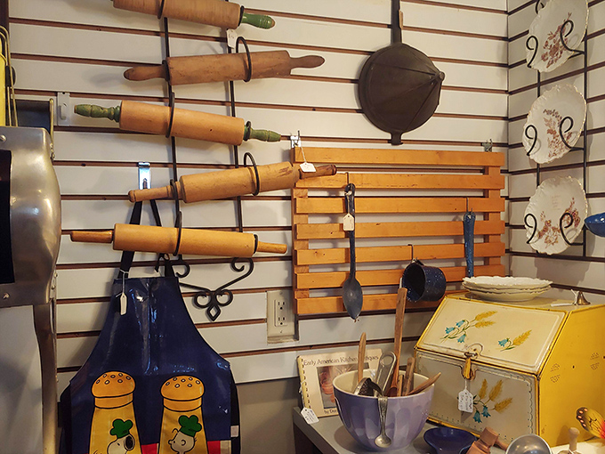 Rolling pins and wooden spoons that shaped American childhoods one cookie, one cake batter at a time. The patina here isn't manufactured&mdash;it's earned.