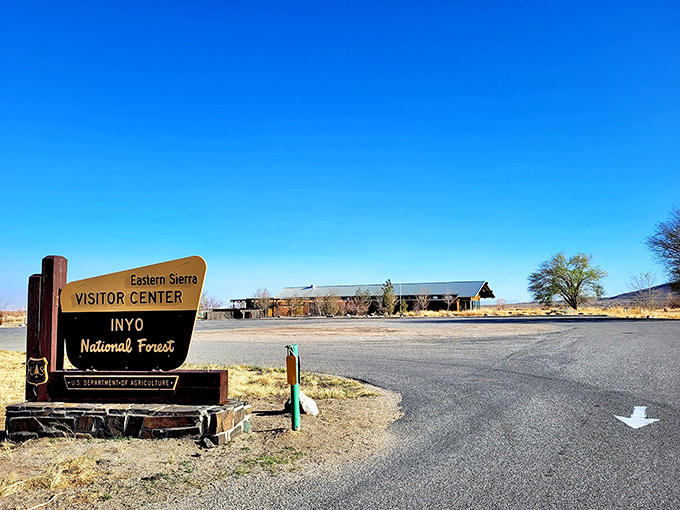 The Eastern Sierra Visitor Center stands ready to guide adventurers into the wilderness beyond, a last stop for information before the mountains call.