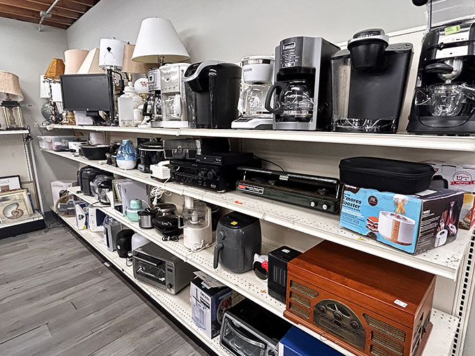 The small appliance section: where coffee makers, record players, and kitchen gadgets await their second act in your home.