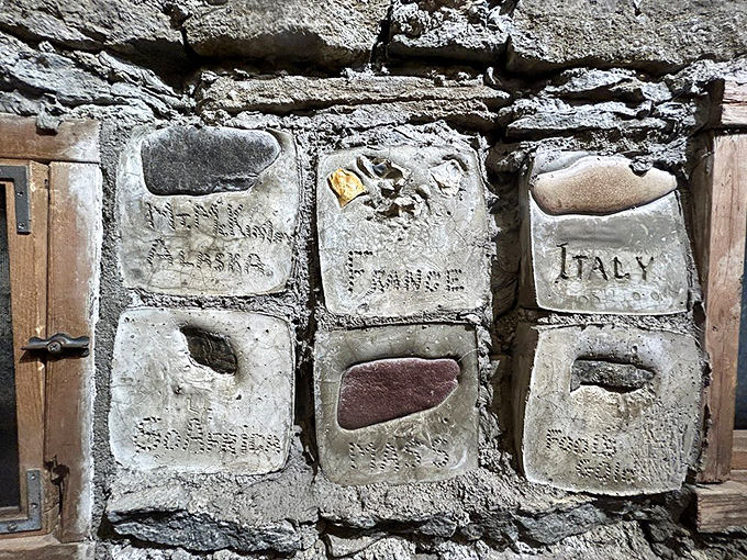 Stone plaques embedded like ancient secrets waiting for curious visitors to discover them.