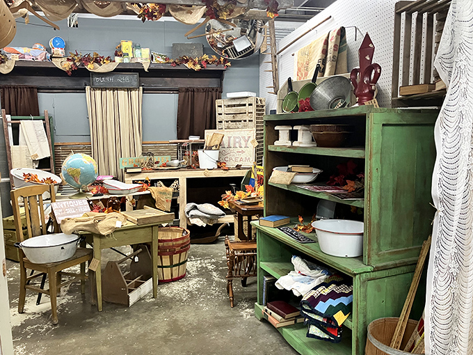 Farmhouse chic before it was trendy&mdash;that green cabinet has probably held everything from preserves to PlayStation controllers over its lifetime.
