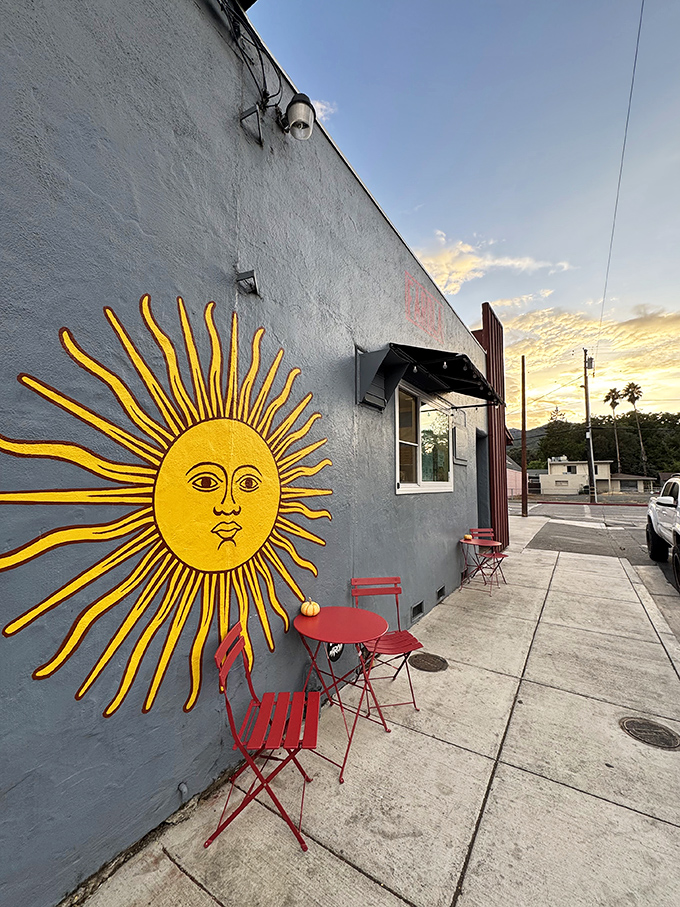 That sun mural isn't just decoration&mdash;it's a weather forecast for most days in Ukiah, where outdoor seating isn't a seasonal concept but a way of life.
