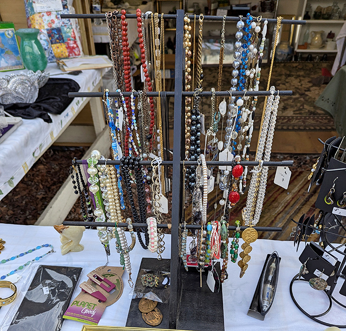 A jewelry display that would make Elizabeth Taylor pause mid-sentence. From costume pieces to potential hidden gems, the hunt is half the fun.