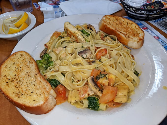 Pasta that would make an Italian grandmother nod approvingly&mdash;fettuccine tangled with vegetables in a dance of comfort and class.