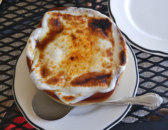 French onion soup with a cheese cap so perfectly browned it deserves its own Instagram account. This isn't just soup&mdash;it's comfort in a crock.