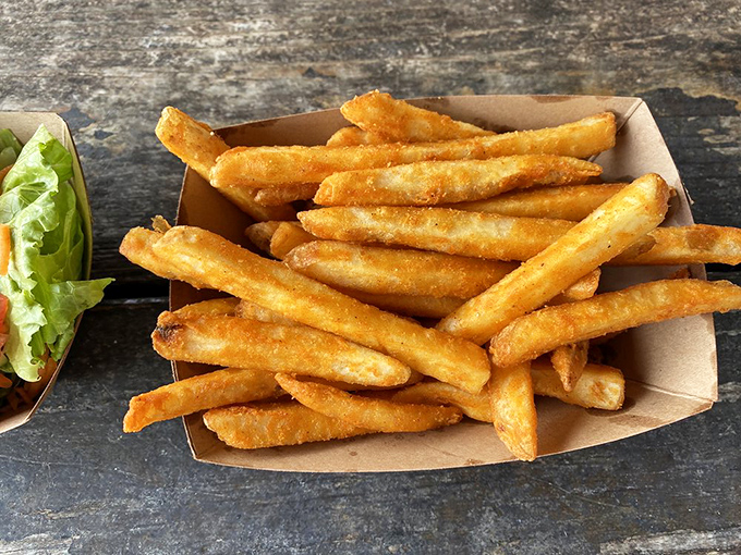 French fries so perfectly golden they deserve their own Instagram account. Crispy on the outside, fluffy inside &ndash; the supporting actor that steals every scene.
