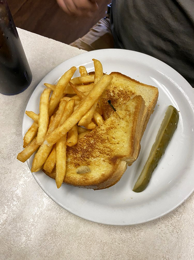 Sometimes the simplest pleasures are best&mdash;a perfectly executed grilled cheese with golden fries and a pickle spear for good measure.