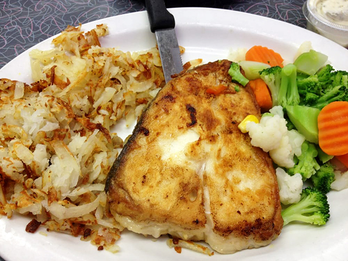 Proof that diners aren't just about breakfast&mdash;this perfectly grilled fish with colorful vegetables shows Uncle Bill's range extends well beyond eggs.