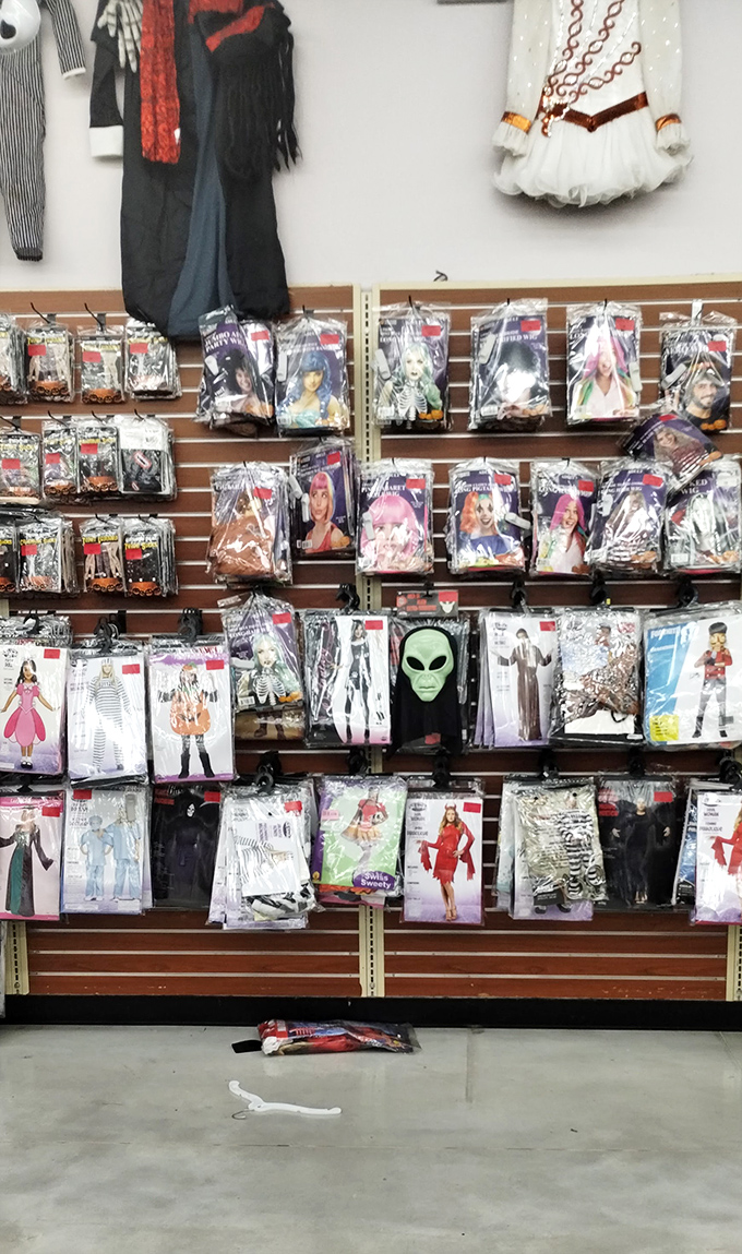 Halloween shopping at regular stores: $60 for a costume. Halloween at Village Discount: endless possibilities including that alien mask you didn't know you needed.