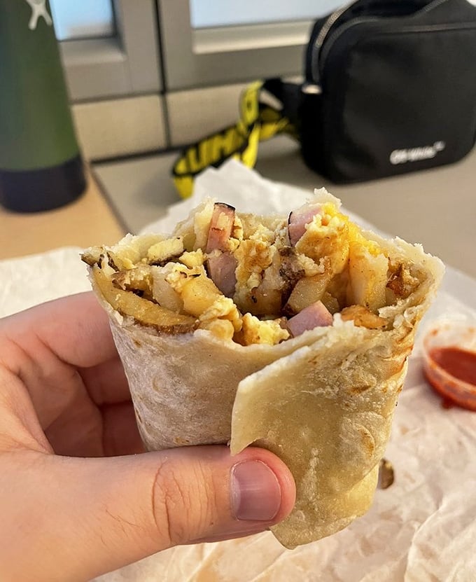 Breakfast burritos that make morning people out of night owls. Potatoes, eggs, and ham wrapped in a tortilla &ndash; the breakfast of champions.