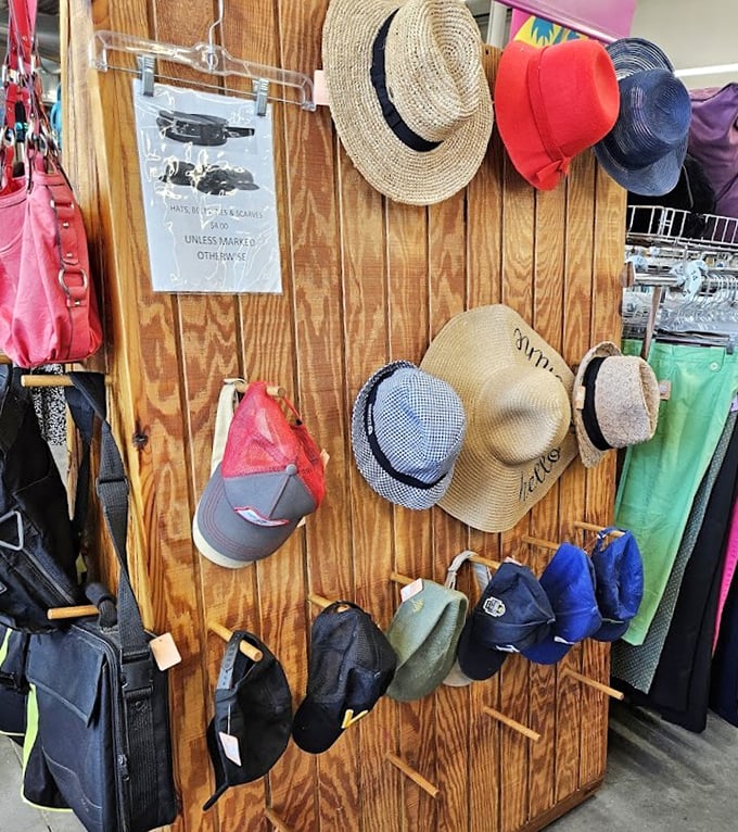 Hat heaven for sun-drenched Floridians! From practical protection to statement pieces, this wooden display offers headwear for every personality.