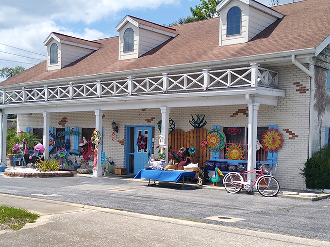 Heritage Village shops burst with color and coastal kitsch, proving that "Florida style" doesn't have to mean flamingos on everything.