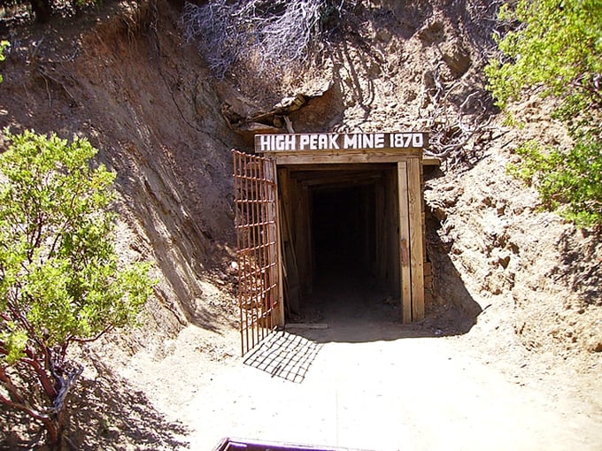 The entrance to High Peak Mine beckons adventure seekers to step back in time. Hardhats recommended, gold fever inevitable.