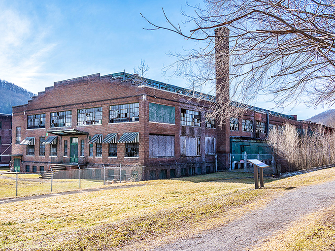 This former industrial building whispers stories of Emporium's manufacturing heyday, standing as an architectural reminder of when American factories hummed with possibility.