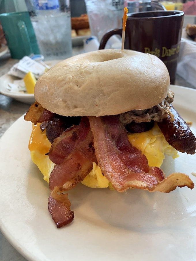 This breakfast sandwich defies gravity and good manners&mdash;you'll need both hands and several napkins for this beautiful monster.