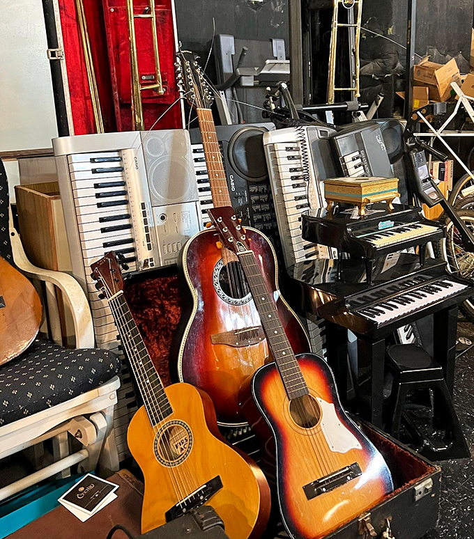 Musical instruments wait patiently for their next chance to create memories and maybe a few noise complaints.