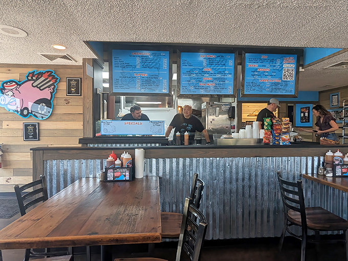 The counter service setup &ndash; where BBQ dreams come true and diet plans go to die. Worth every napkin you'll need.