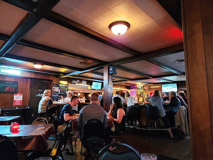 The dining room hums with the beautiful symphony of clinking glasses, hearty laughter, and the occasional "ope!" &ndash; Wisconsin's soundtrack at its finest.