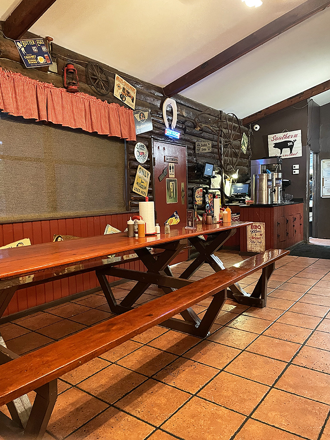 Another angle reveals more happy diners, proving that communal tables create instant friendships over shared meat sweats.