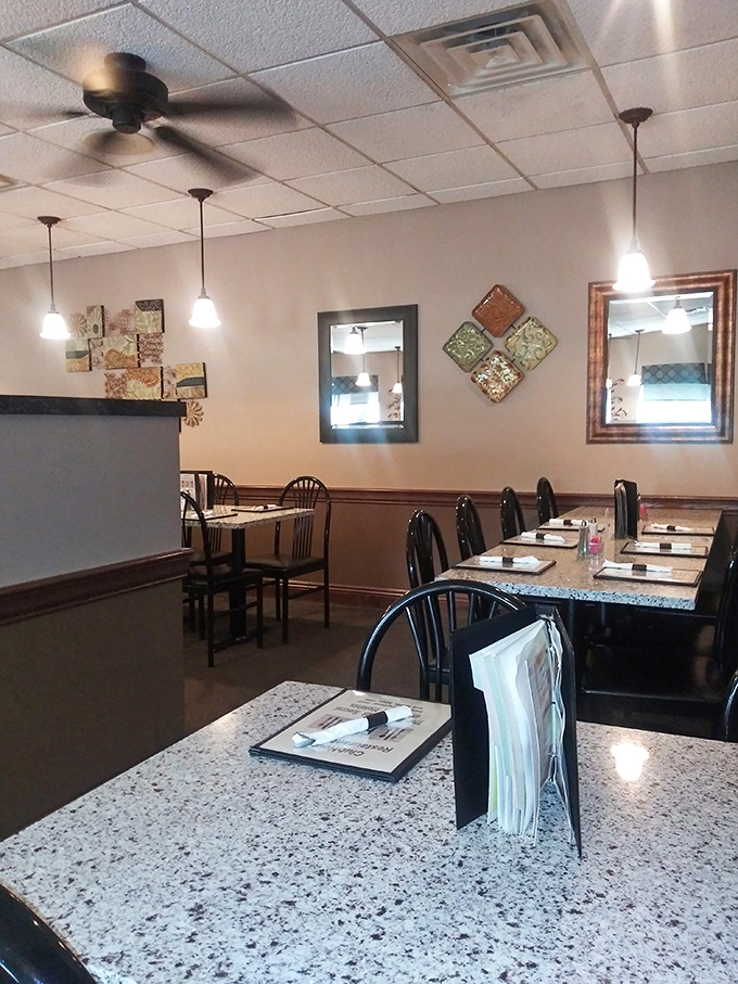 Clean lines, comfortable seating, and not an Edison bulb in sight. This is dining without the distraction of trying too hard.