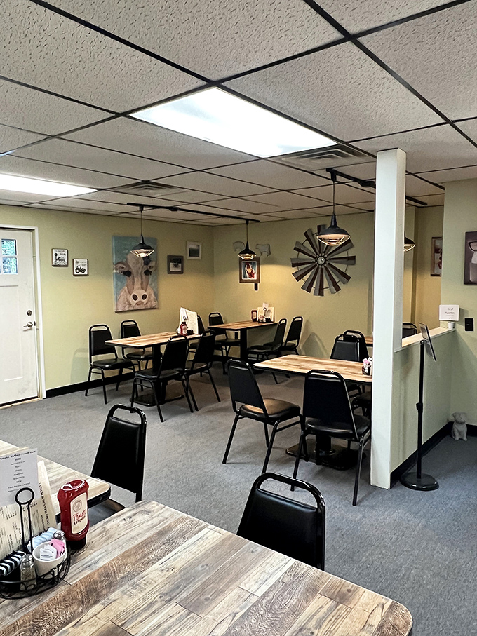 The dining room feels like it was designed by someone who cares more about your comfort than their Instagram feed. What a refreshing concept.