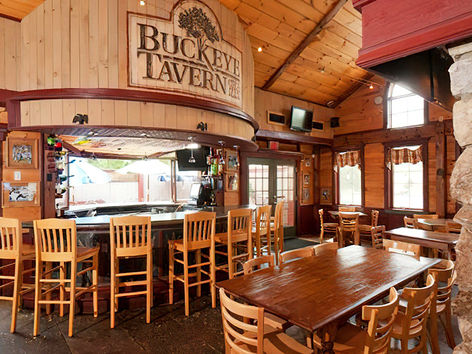 The bar area beckons with wooden charm and the promise that whatever happened at work today can be forgotten over something cold and refreshing.