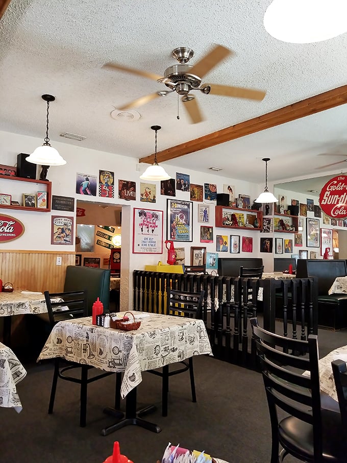 Every corner tells a story, from vintage signs to photos of simpler times.