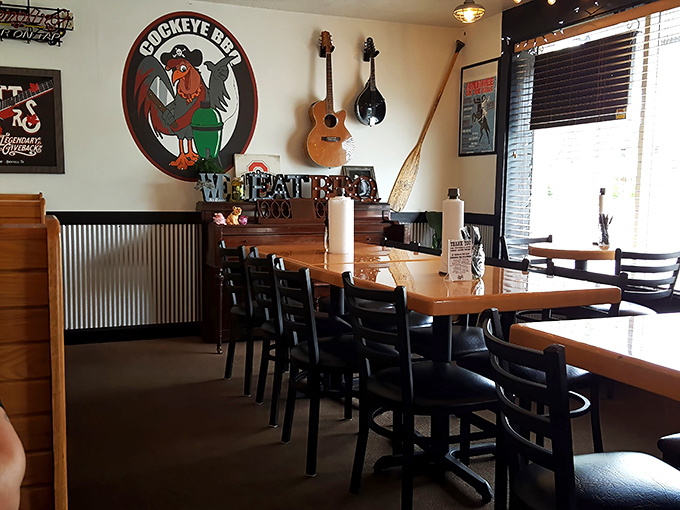 Musical instruments hang on walls like retired heroes, having witnessed countless barbecue epiphanies beneath their watchful gaze.