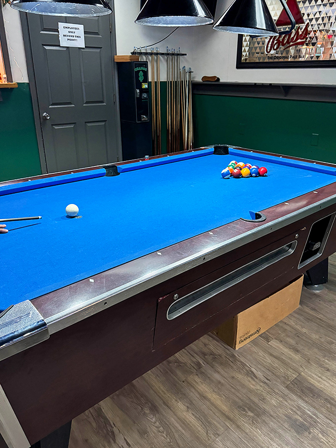 The pool room's green walls aren't trying to be trendy&mdash;they've been this color since before trendy was a thing.