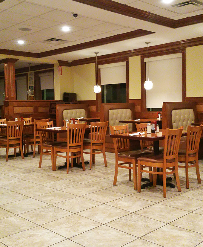 Booths that have witnessed first dates, family celebrations, and countless coffee refills. The pendant lights add just the right touch of "this isn't your average diner."