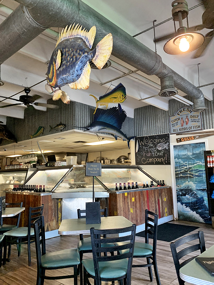 Another angle reveals more coastal charm, where corrugated metal meets comfort in the best possible way.