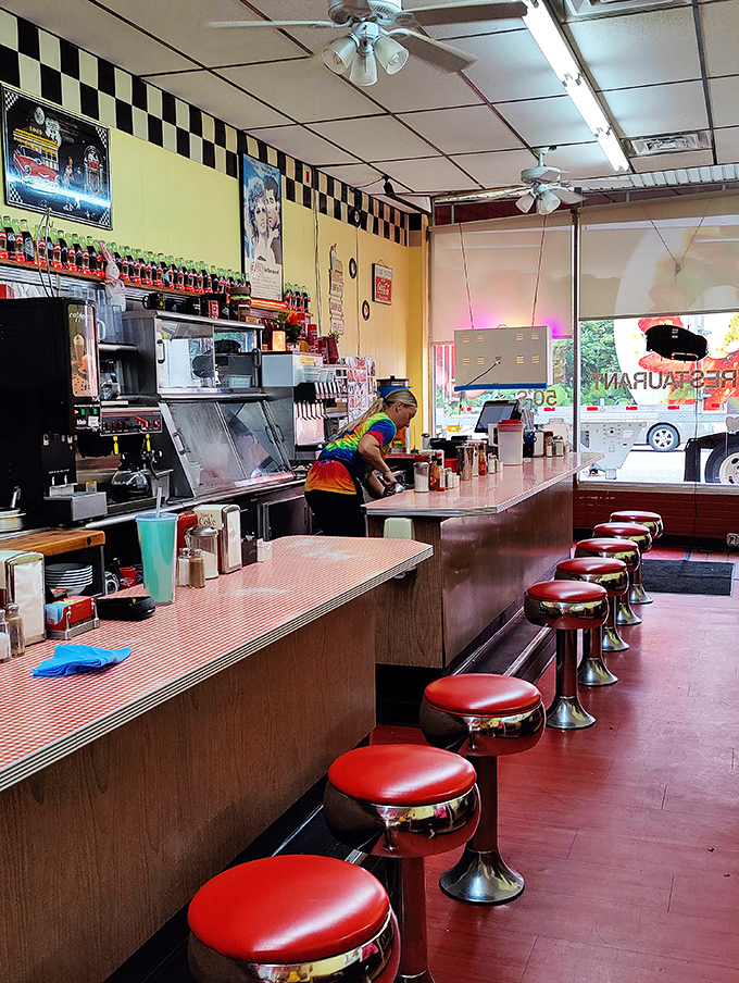 Counter seating offers front-row tickets to the breakfast theater where culinary magic happens daily.