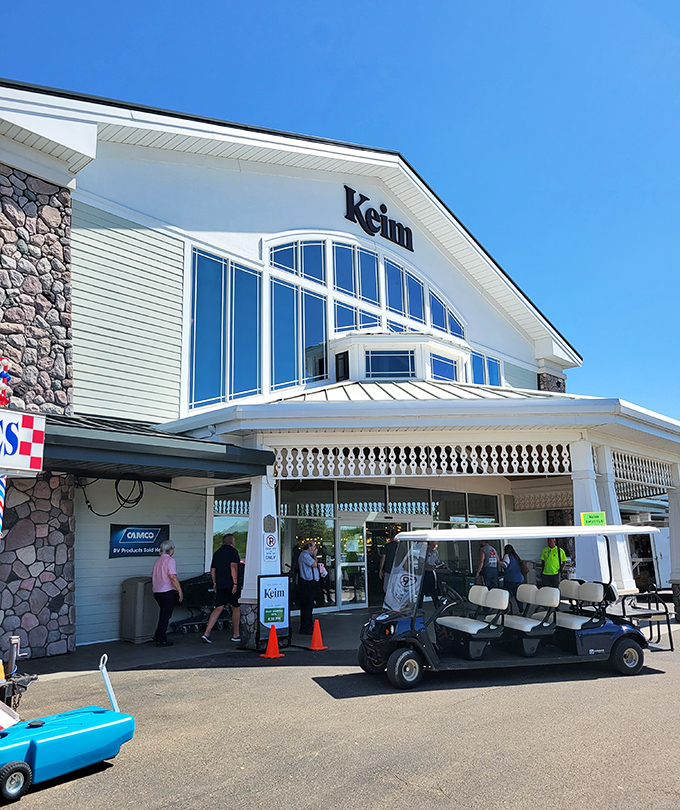 Keim's isn't just a store, it's a community hub where modern golf carts and traditional values coexist in the parking lot.