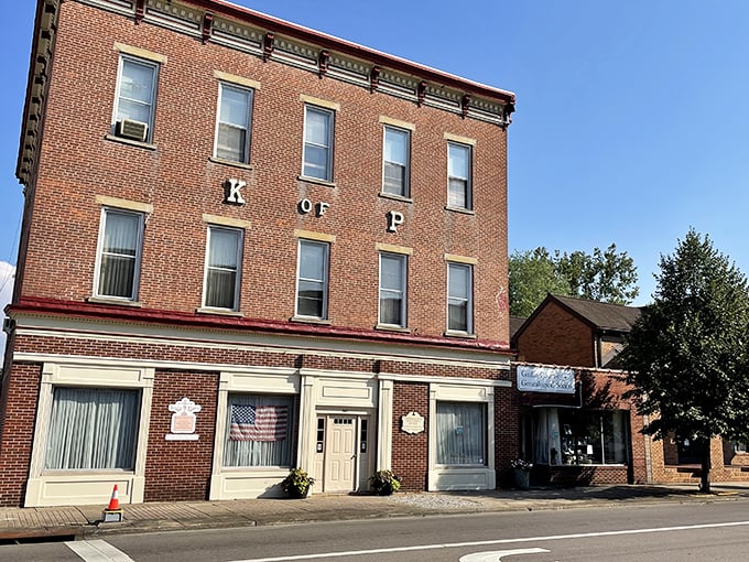 The Knights of Pythias building stands proudly on Main Street, a brick testament to fraternal organizations and architectural staying power.