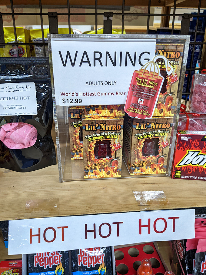 The Lil' Nitro display comes with warnings that might as well say, "Eat this and regret your bravado for the next three days."