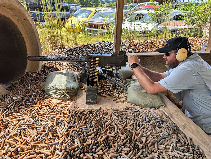 Machine gun firing range where Hollywood fantasies become Georgia reality for adventurous souls.