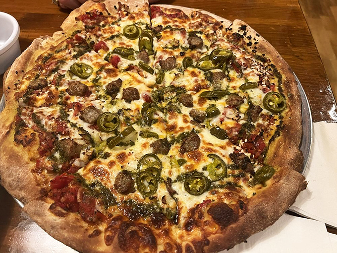 A pizza that respects tradition while embracing innovation. Those jalape&ntilde;os aren't just toppings&mdash;they're exclamation points in a delicious conversation.