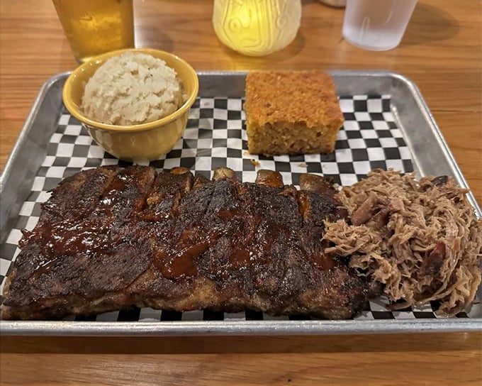 Memphis-style ribs, potato salad, cornbread, and pulled pork&mdash;a barbecue quartet that performs better than most rock bands I've seen lately.