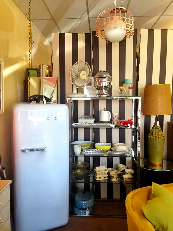 That SMEG refrigerator! Mid-century modern meets retro-chic in this vignette that would make Don Draper feel right at home.