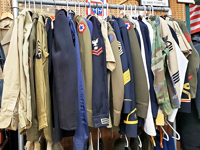 Military uniforms standing at attention—each patch and insignia representing someone's father, brother, or grandfather who answered the call.