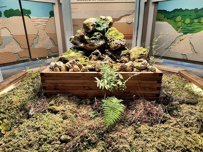 A miniature ecosystem display brings the park's plant life up close. Think of it as a botanical diorama without the dusty museum glass.